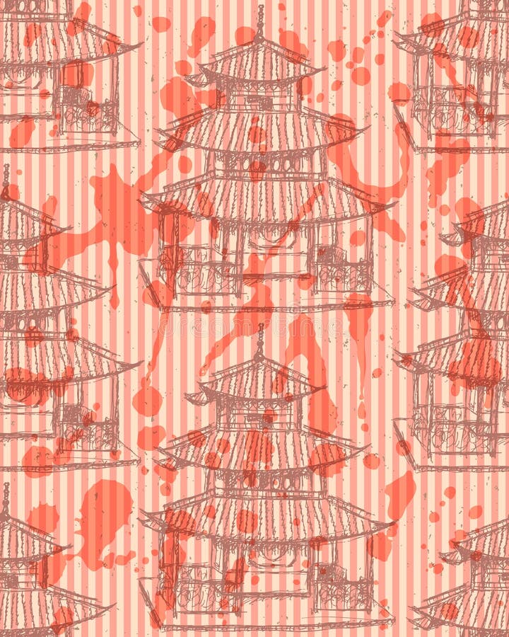 Sketch Chinese Temple, Vector Seamless Pattern Stock Vector ...