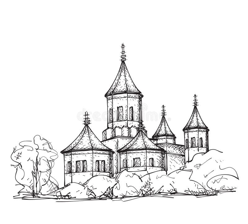 Sketch of Church. Hand Drawn Illustration Stock Vector - Illustration ...