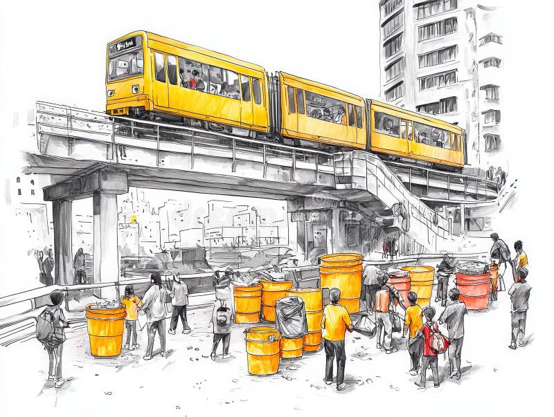 Sketch City: a Dynamic Illustration Showcasing City Life, Capturing ...