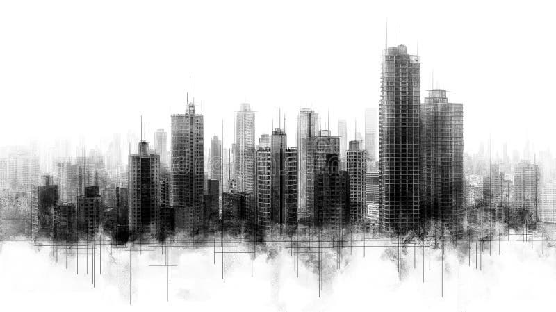 Sketch of Cityscape in Grayscale Color White Background Stock ...