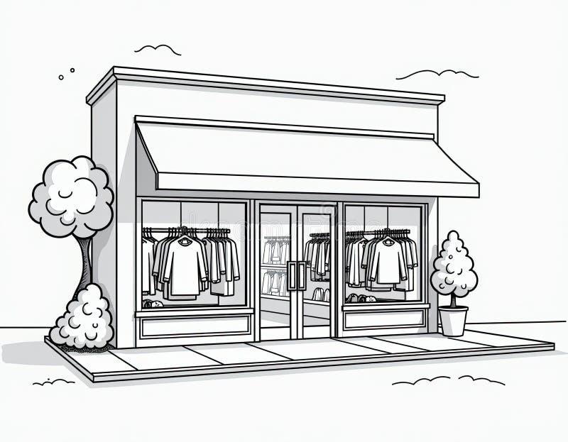 Sketch of a Clothing Store Front - Simple Line Drawing Illustration ...