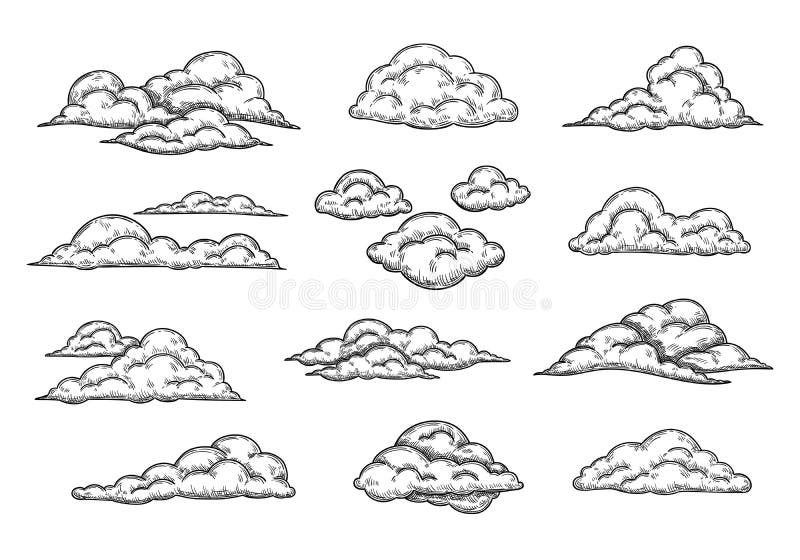 Sketch Clouds. Hand Drawn Pencil Cloudy Sky, Retro Cloud Shape ... Sketch Clouds. Hand Drawn Pencil Cloudy Sky, Retro Cloud Shape ...