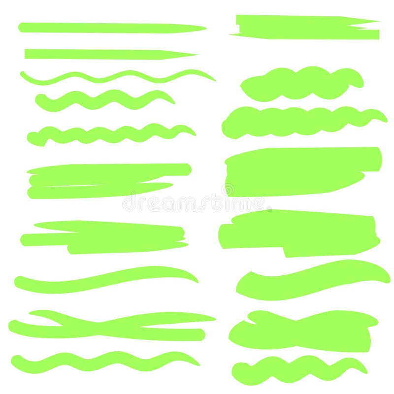 Sketch Collection on Green Backdrop. Watercolor Brush Texture. Line ...