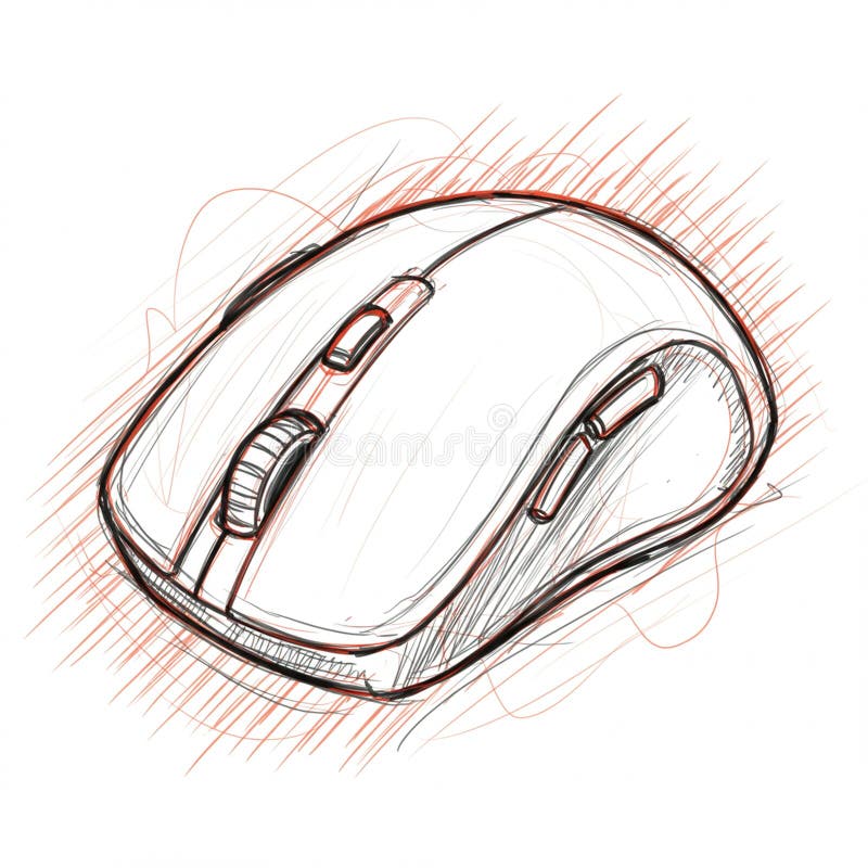 A Sketch of a Computer Mouse in Black and Red Lines. the Mouse Features ...