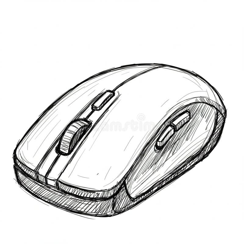 Sketch of a Computer Mouse with a Streamlined Design, Featuring a ...