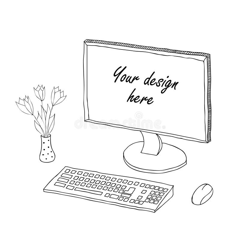 Sketch of Computer Work Space Stock Vector - Illustration of graphic ...