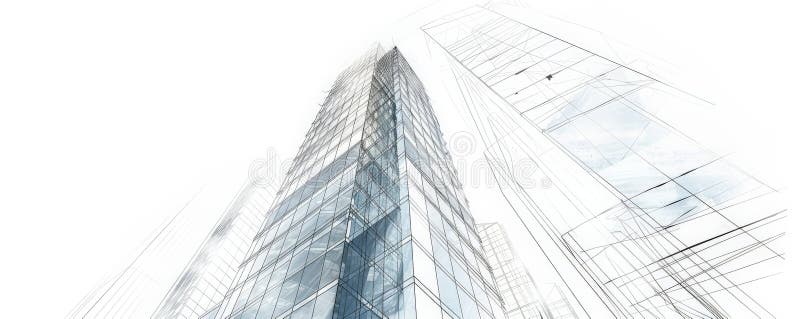 A Sketch of a Contemporary Skyscraper, with Sleek Lines, Glass Facades ...