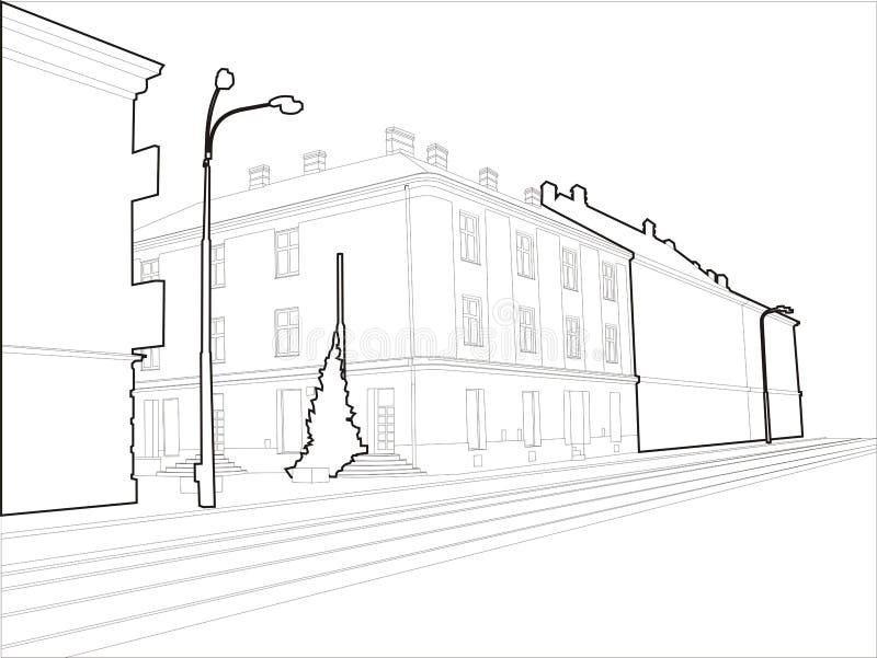 Sketch Corner Building - Wired Stock Vector - Illustration of digital ...