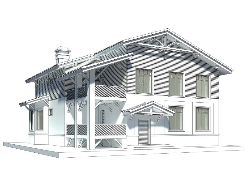 Sketch of the Cottage with Tiled Roof Stock Illustration - Illustration ...