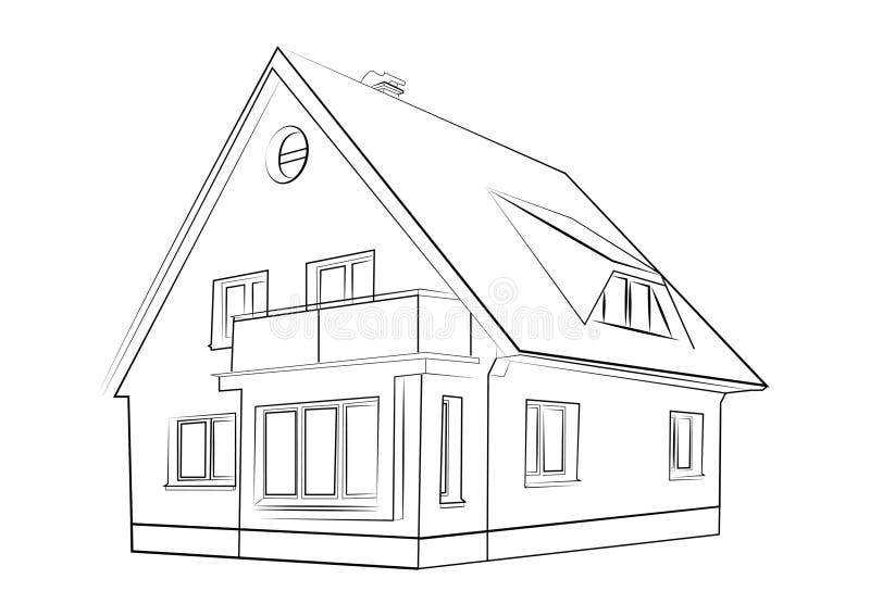 Sketch of a Cozy German House. Vector Illustration Stock Illustration ...