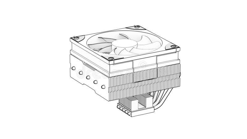 Sketch of cpu air cooler stock footage. Video of chip - 301566594