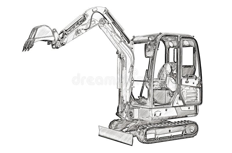 Sketch of the Crawler Excavator, Side View Stock Illustration ...