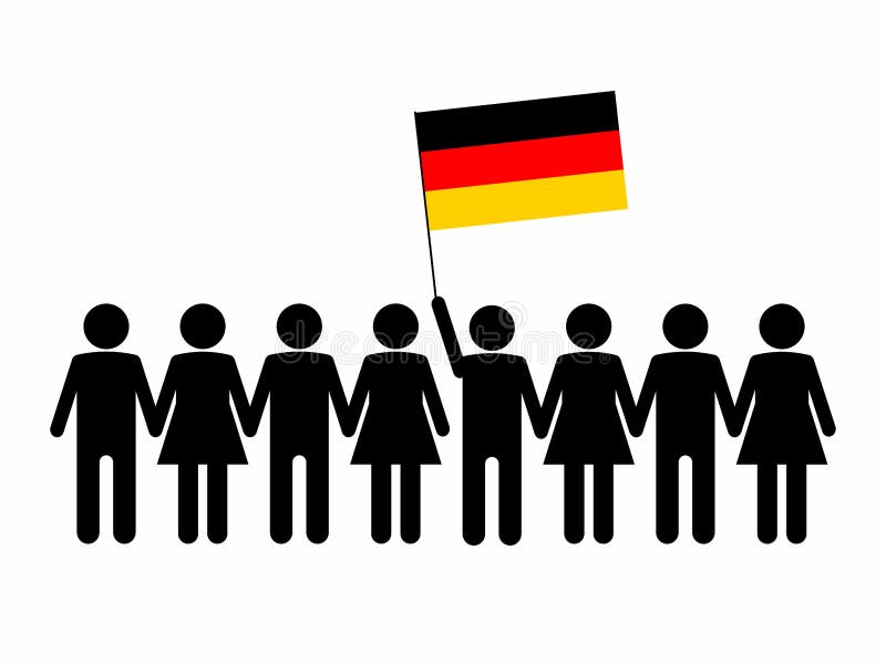 Sketch of a Crowd and a Leader with the Flag of Germany. Protests ...