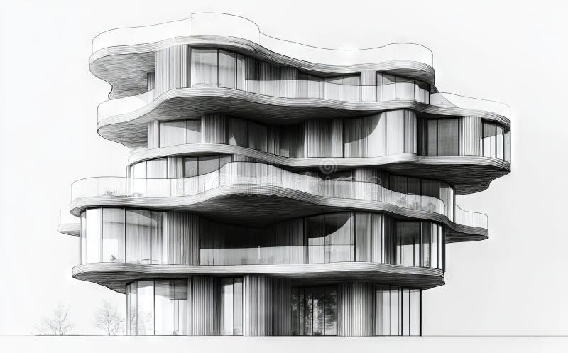 Sketch of a Current Building with a Multi-layered Concave Roof ...