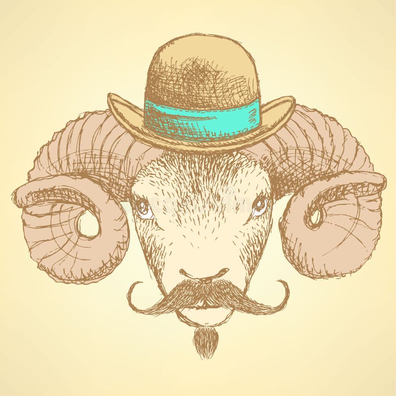 Sketch Cute Ram in Hipster Style Stock Vector - Illustration of concept ...