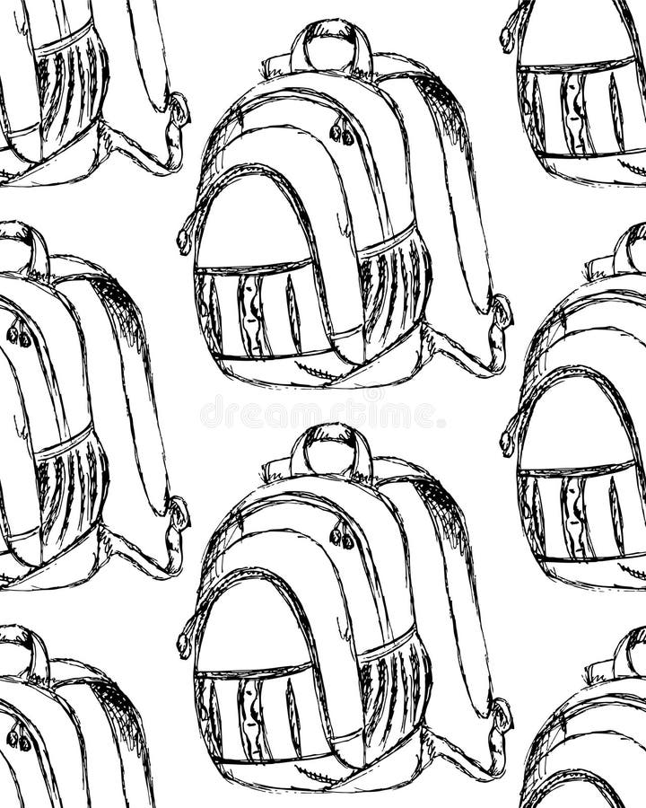 Sketch Cute School Backpack in Vintage Style Stock Illustration ...