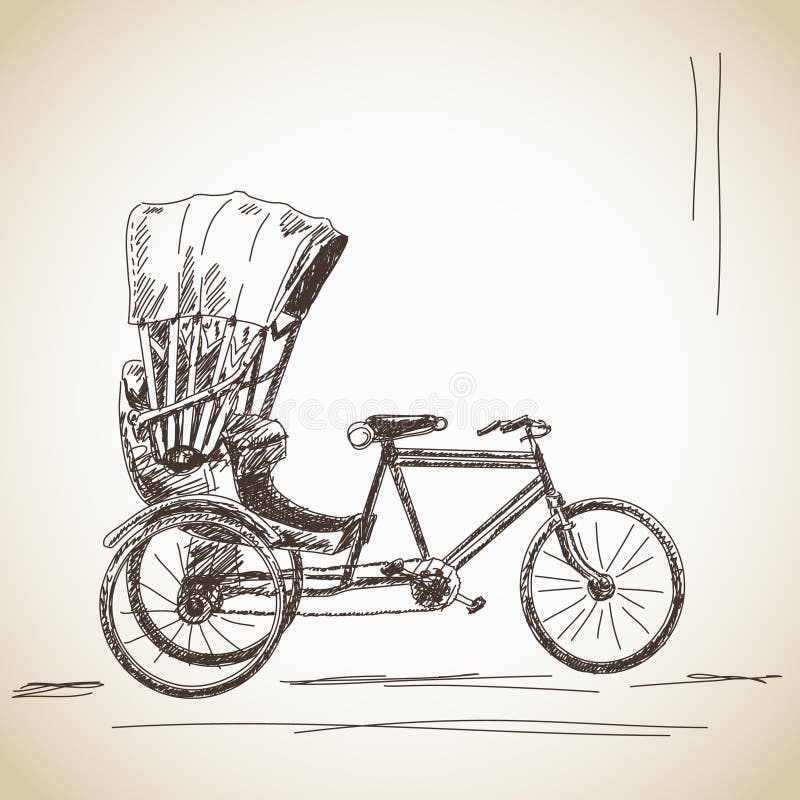 Sketch of cycle rickshaw stock vector. Illustration of bicycle - 40159983