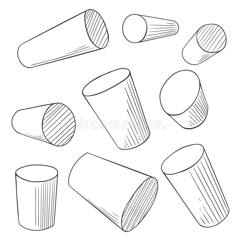 Sketch Cylinders. Penciling Outline Perspective Geometry Drawing Stock ...