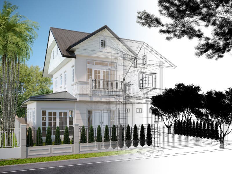 Sketch design of house ,3d stock illustration. Illustration of project ...