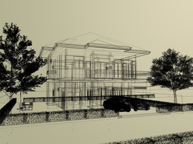Sketch design of house ,3d stock illustration. Illustration of ...