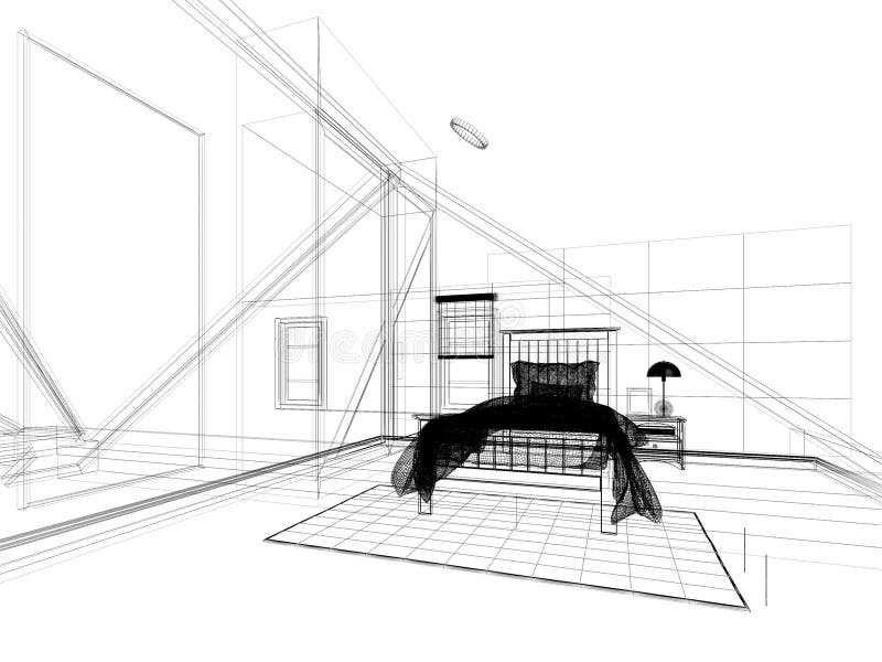 Sketch Design of Interior Attic Bedroom Stock Illustration ...