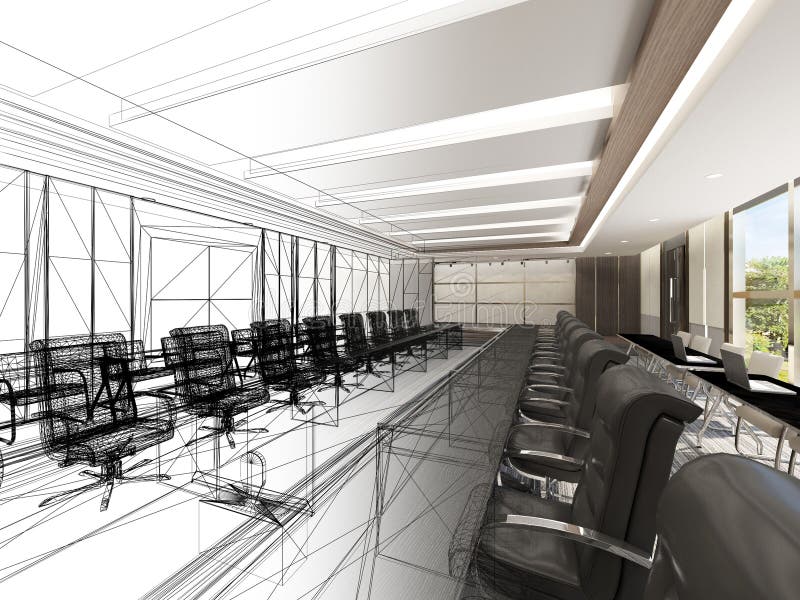 Sketch Design of Interior Conference Room, 3d Stock Illustration ...