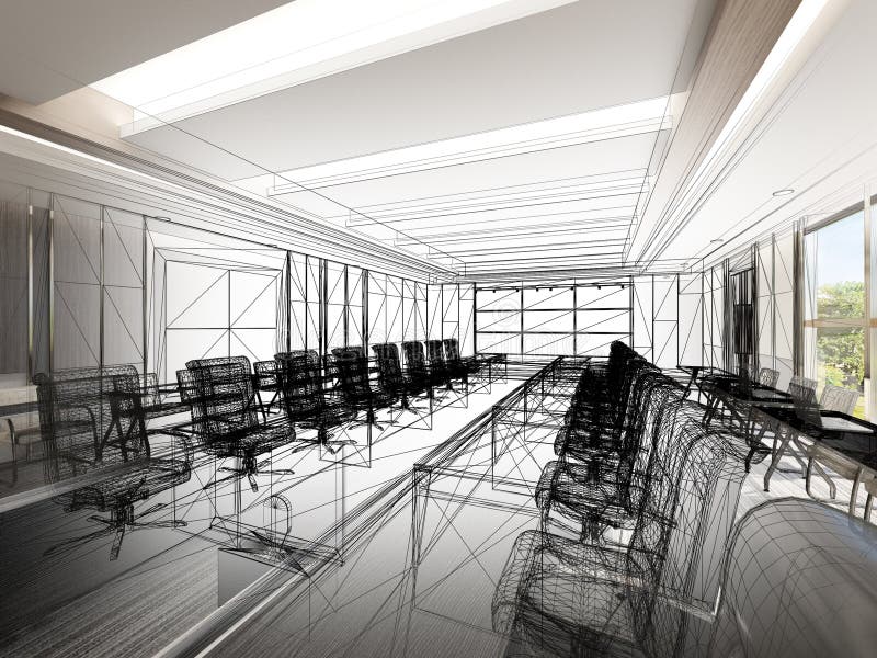 Sketch Design of Interior Conference Room, 3d Stock Illustration ...