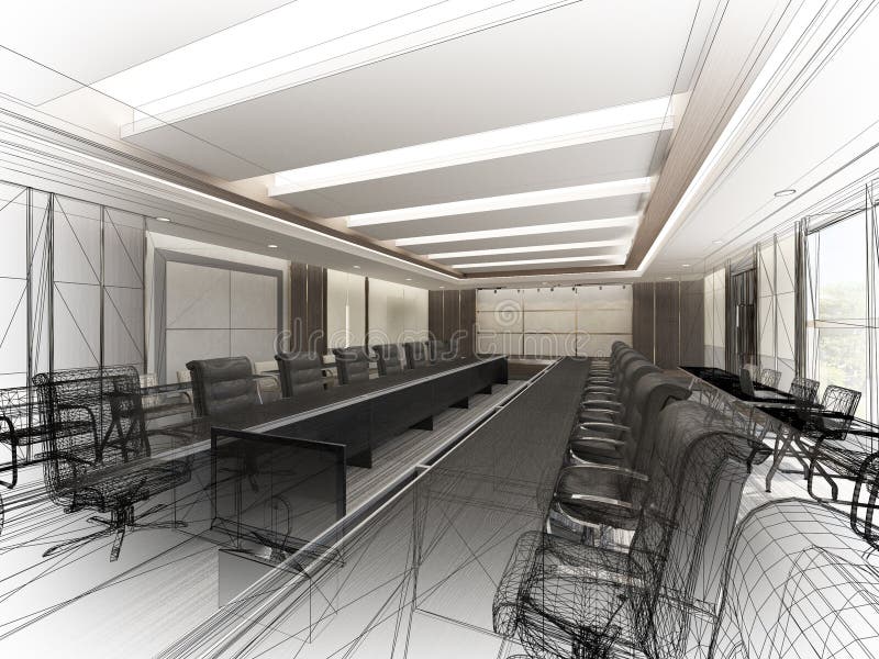 Sketch Design of Interior Conference Room, 3d Stock Illustration ...