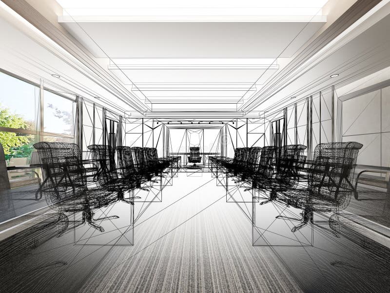 Sketch Design of Interior Conference Room, 3d Stock Illustration ...