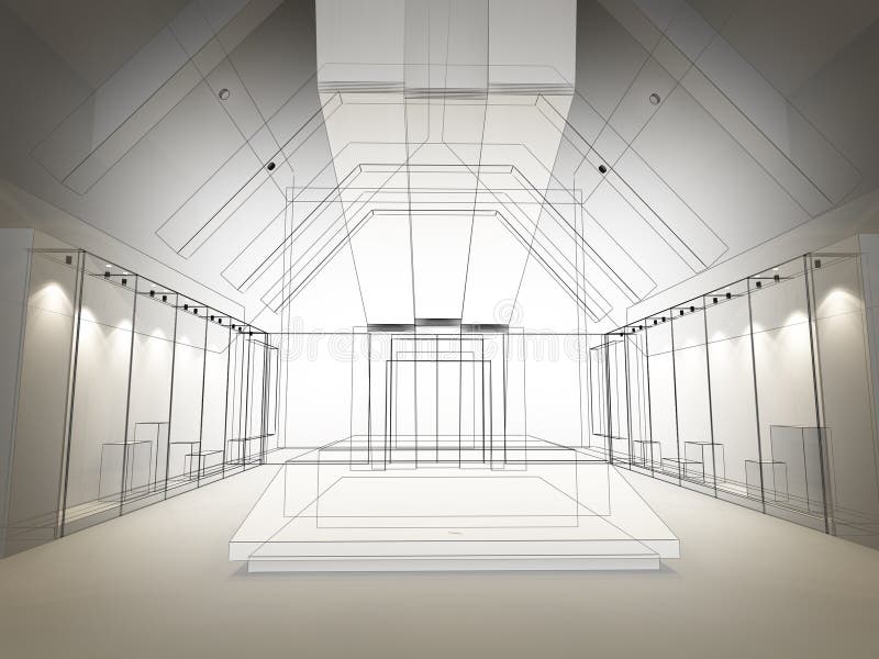 Sketch Design of Interior Exhibition Room ,museum ,3d Stock ...