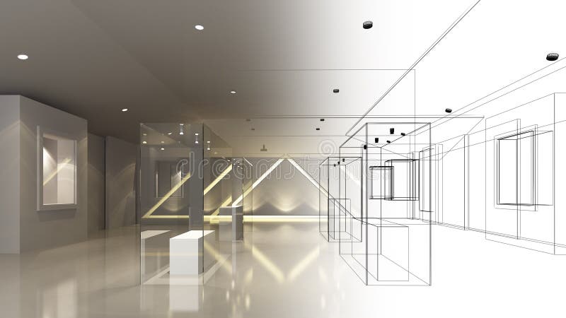 Sketch Design of Interior Exhibition Room ,museum ,3d Stock ...