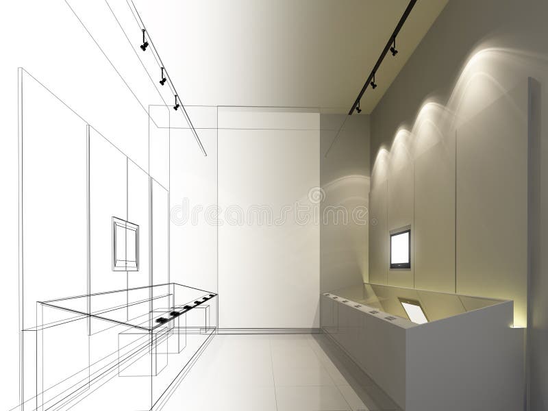 Sketch Design of Interior Exhibition Room ,museum ,3d Stock ...