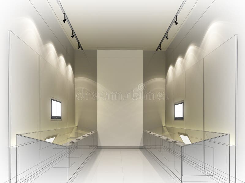 Sketch Design of Interior Exhibition Room ,museum ,3d Stock ...