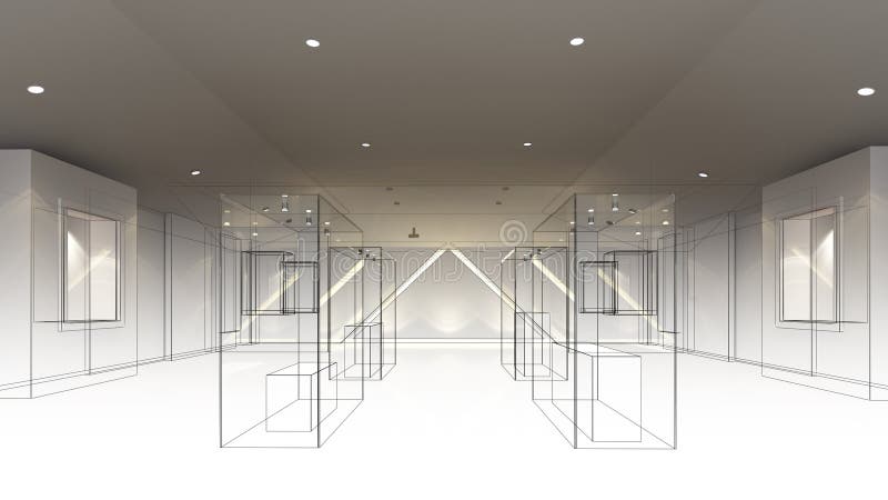 Sketch Design of Interior Exhibition Room ,museum ,3d Stock ...