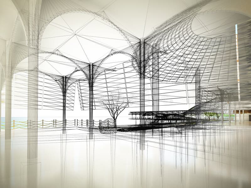 Sketch Design of Interior Hal Stock Illustration - Illustration of ...