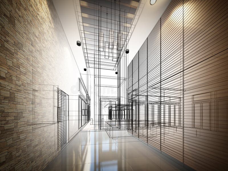 Sketch Interior Perspective Lobby Hall, Black and White Interior Design ...