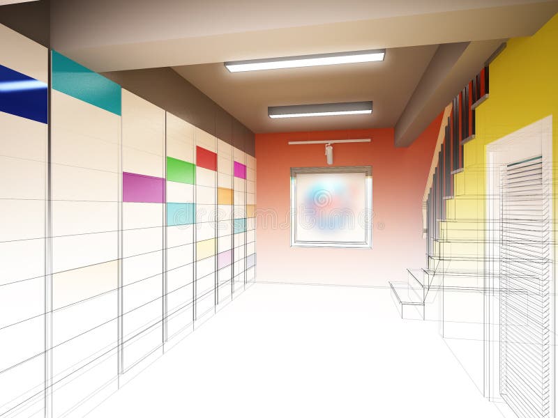 Sketch Design of Interior Hall Stock Illustration - Illustration of ...