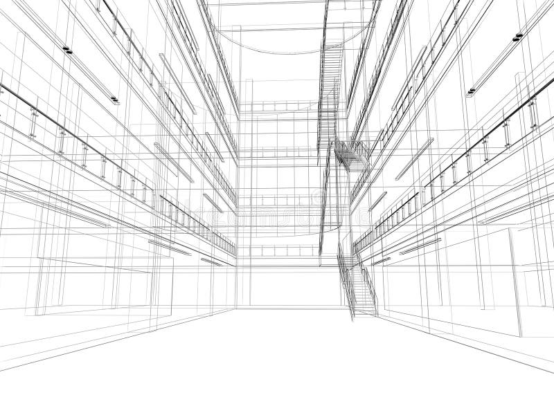 Sketch Design of Interior Hall Stock Illustration - Illustration of ...