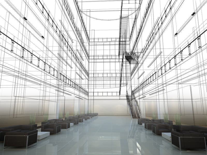 Sketch Design of Interior Luxury Hall Stock Illustration - Illustration ...