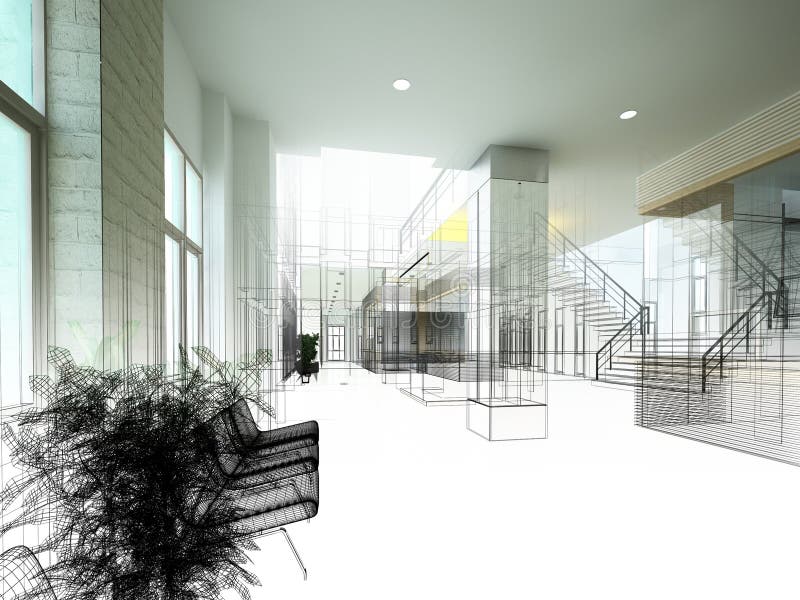 Sketch Design of Interior Hall, 3d Stock Illustration - Illustration of ...