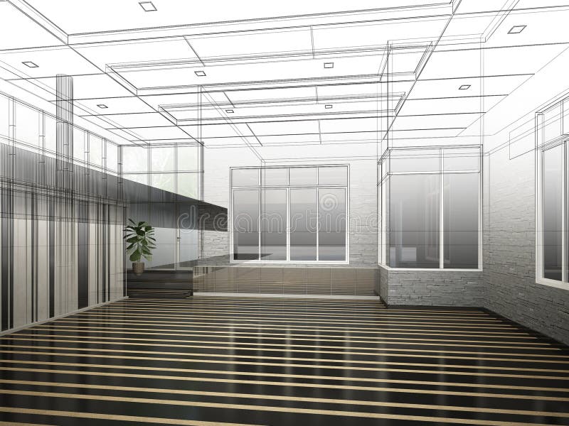 Sketch Design of Interior Hall, 3d Stock Illustration - Illustration of ...