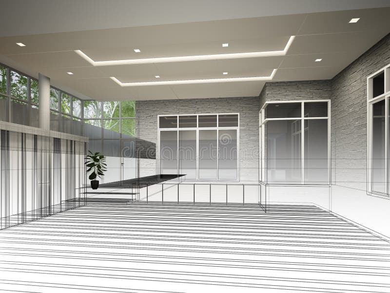 Sketch Design of Interior Hall, 3d Stock Illustration - Illustration of ...
