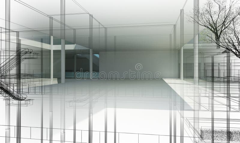 Sketch Design of Interior Hall Stock Illustration - Illustration of ...