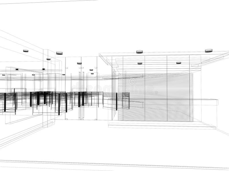 Sketch Design of Interior Hall, Wire Frame Stock Illustration ...