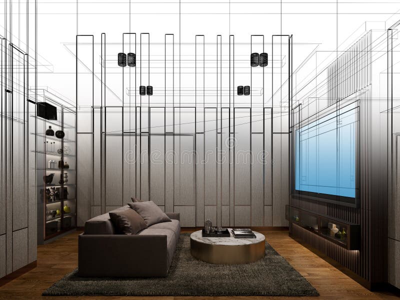 Sketch Design of Interior Home Theater, 3d Stock Illustration ...