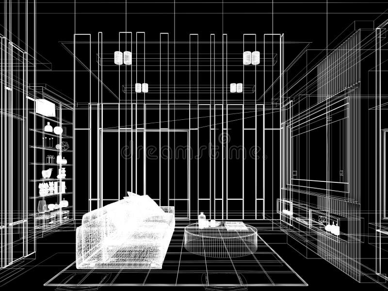 Sketch Design of Interior Home Theater, 3d Stock Illustration ...
