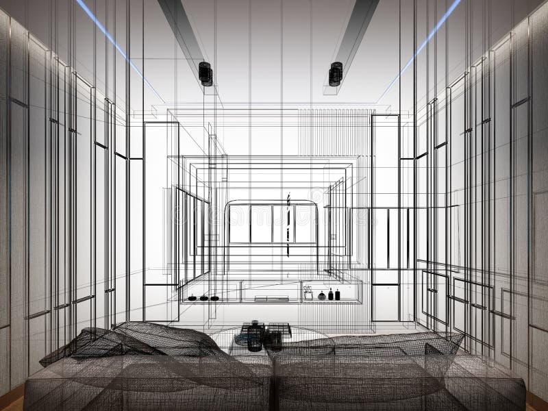 Sketch Design of Interior Home Theater, 3d Stock Illustration ...