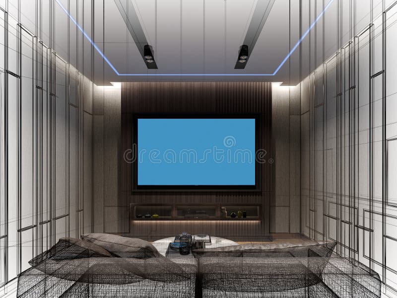 Sketch Design of Interior Home Theater, 3d Stock Illustration ...
