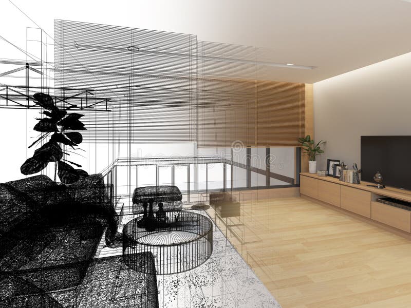 Sketch Design of Interior Living, 3d Stock Illustration - Illustration ...
