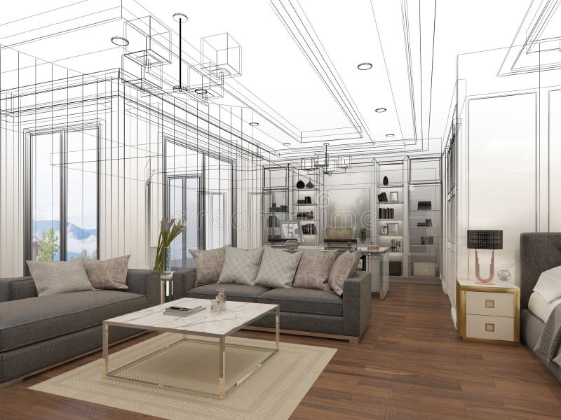 Sketch Design of Interior Living, 3d Stock Illustration - Illustration ...